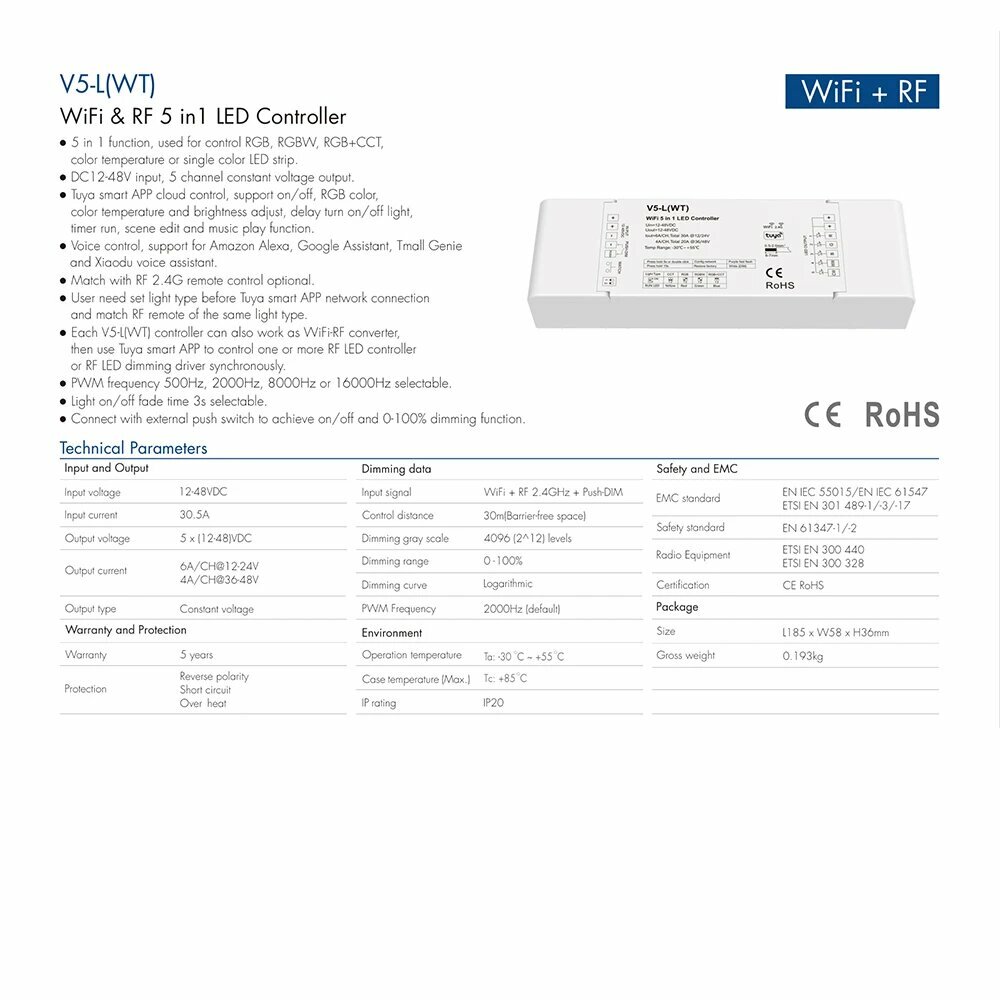 RGB контроллер Skydance WiFi & RF V5-L(WT)
