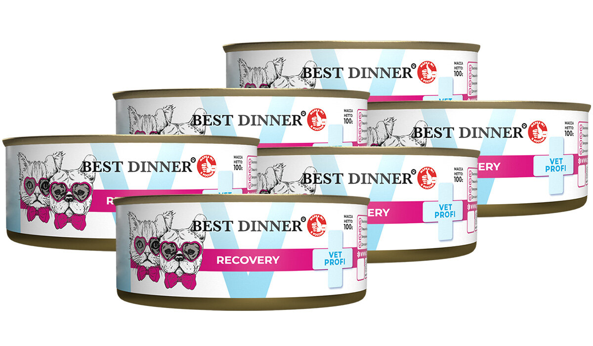 Корм влажный Best Dinner Vet Profi Recovery для собак и кошек в период восстановления и выздоровления, 100 г х 6 шт