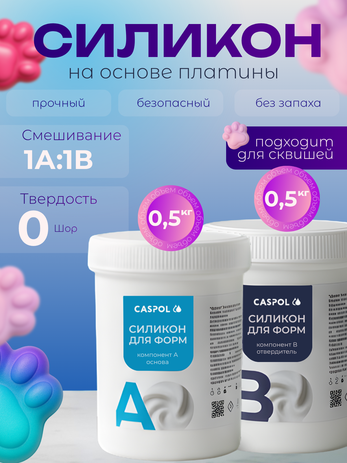Формовой силикон CASPOL, мягкий, эластичный, двухкомпонентный, 1 кг