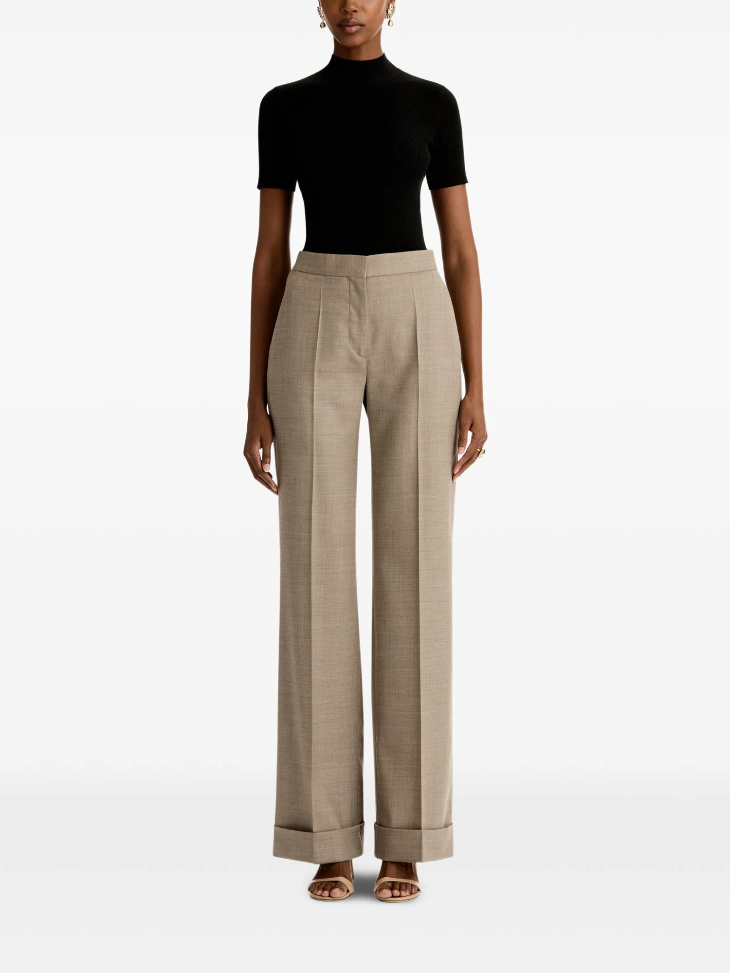 Брюки Oscar de la Renta Wide-leg cuffed trousers, размер 4, разноцветный — фото 1