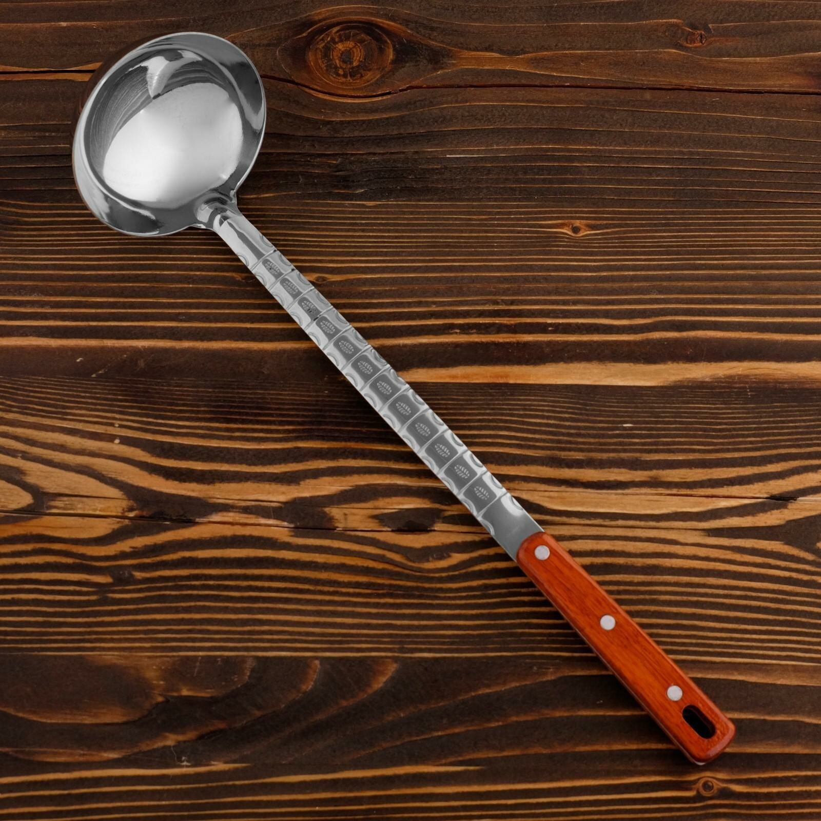 Поварешка для казана узбекская 42 см, диаметр 10 см с деревянной ручкой