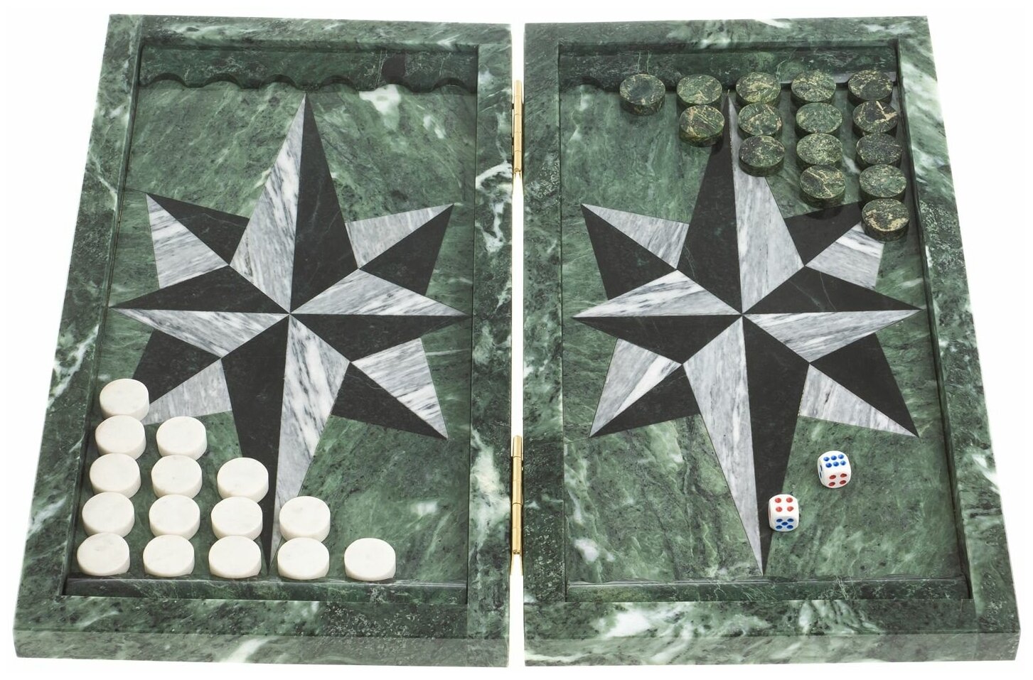 Настольные нарды "Звезда" серый мрамор / черный змеевик 122872