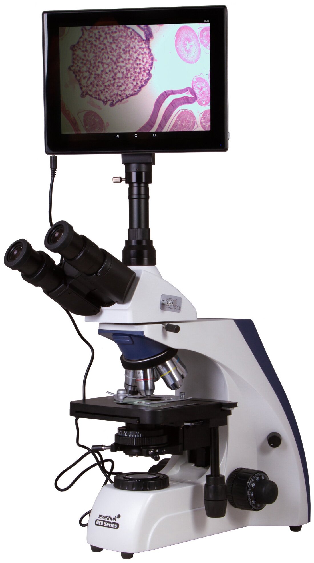Микроскоп цифровой Levenhuk MED D30T LCD, тринокулярный, лабораторный, запись видео, подсветка - светодиодная