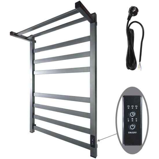 Полотенцесушитель электрическийд Маргроид 8110 профильный с полкой 810х500, скр. монтаж, СНШ, графитовый серый, (Ferrum)