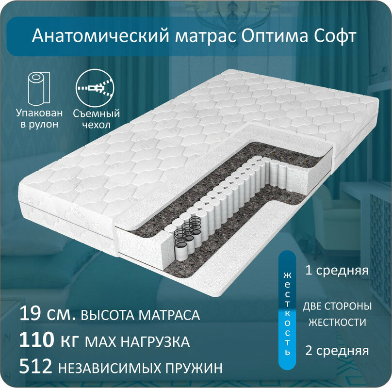 Анатомический матрас Anriz, независимые пружины Оптима Софт 120-200
