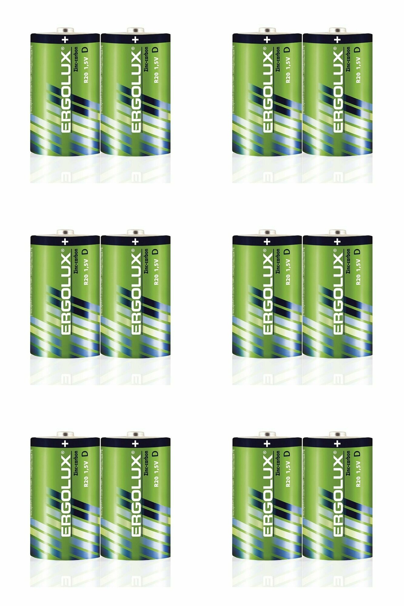 Ergolux Батарейки D, R20, R20SR2, 1,5В, 2 шт, 6 уп.