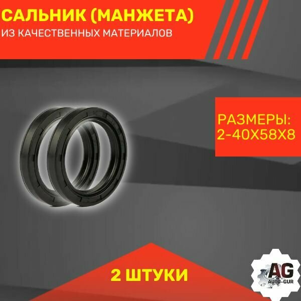 Сальник Манжета армированная 2-40х58х8 ТС 2 штуки
