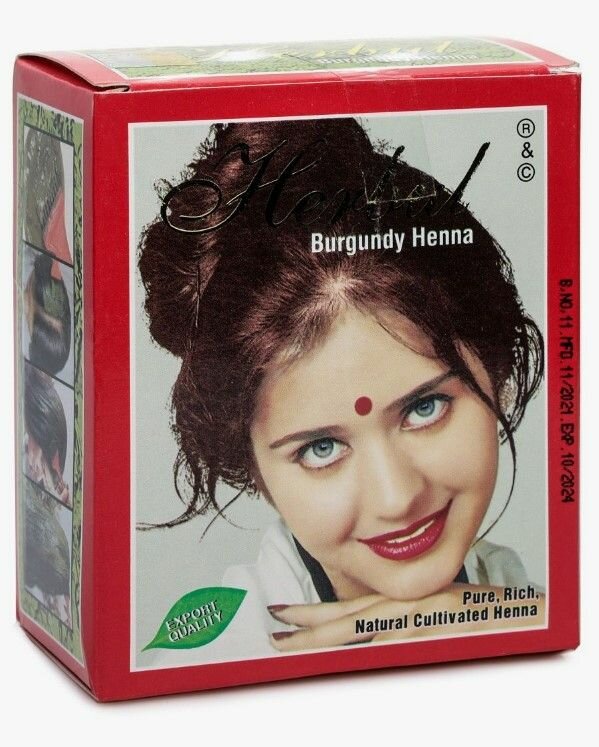 Хна индийская натуральная для волос Хербул / Herbul Henna , 60 гр. (6х10) , Бургунд (Burgundy)
