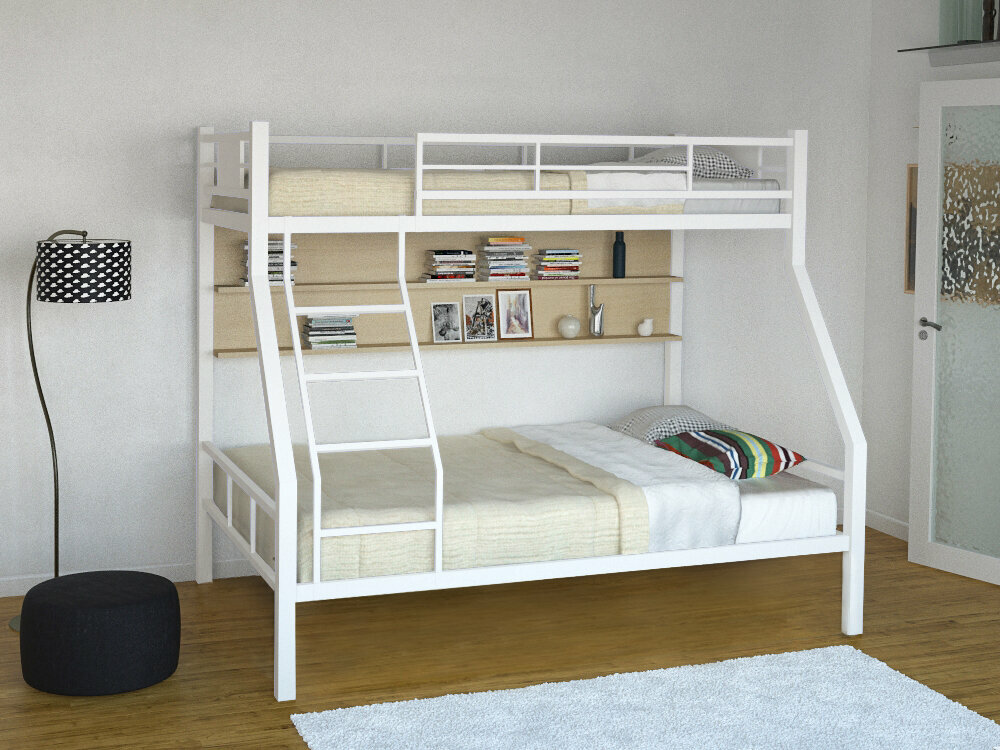 Кровать Мебель-Друг "Гранада 1П", двухъярусная, металл, 90х190 и 120х190 см белый/дуб