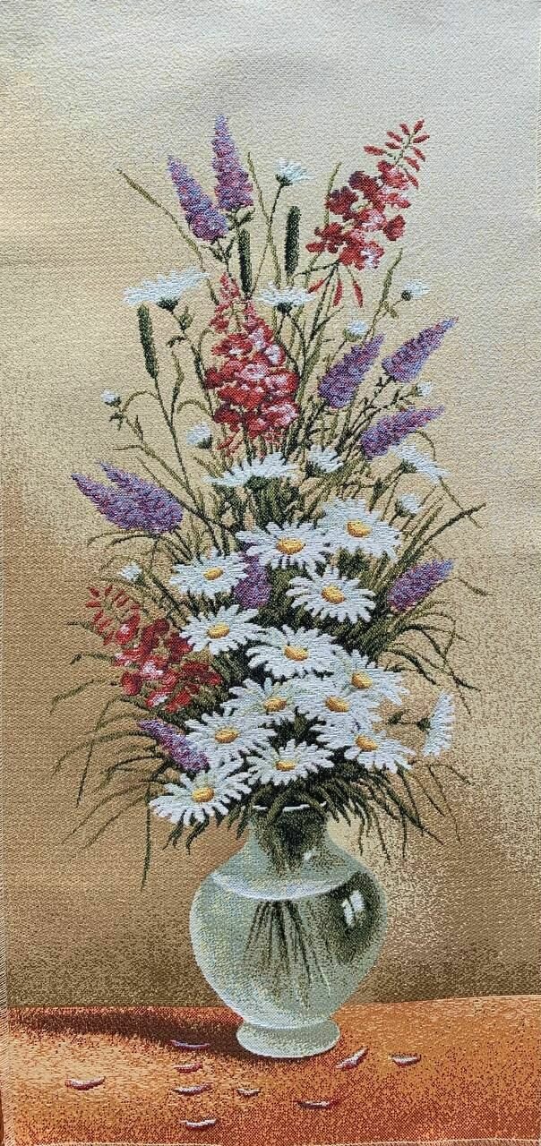 Гобелен, гобелен без рамы 33х67 см / "Букет. Ромашки и лаванда"