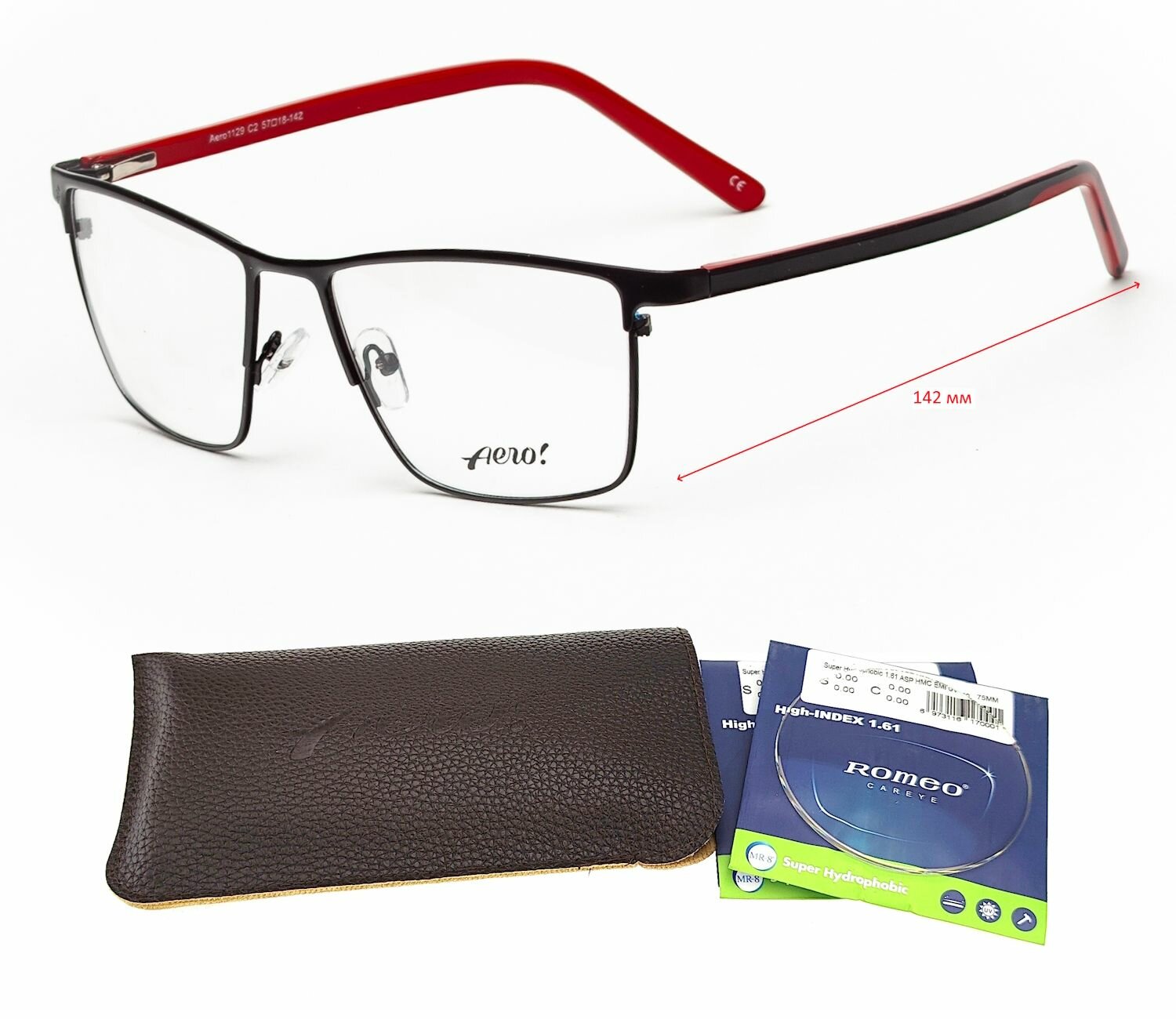 Очки AERO с футляром мод. 1129 Цвет 2 с асферическими линзами ROMEO ASP 1.61 HMC/EMI -2.25 РЦ 70-72