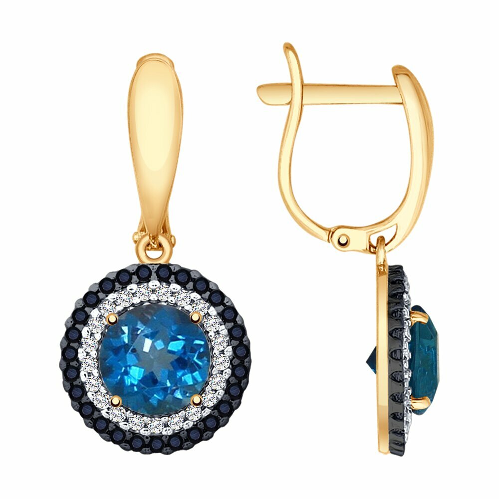 Серьги с подвесками, красное золото, 585 проба, фианит, топаз