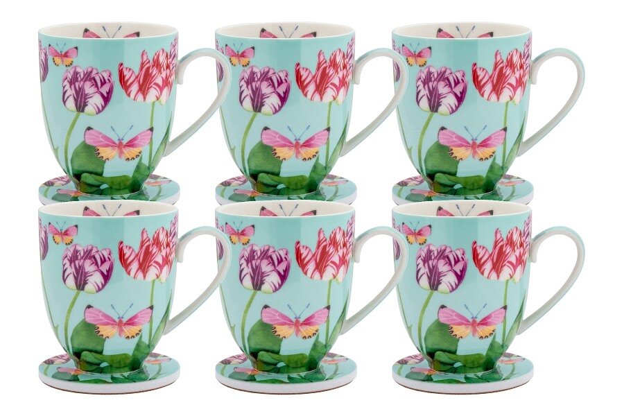 Набор 6 кружек с подставками Тюльпаны, 0,4 л (Maxwell&Williams)