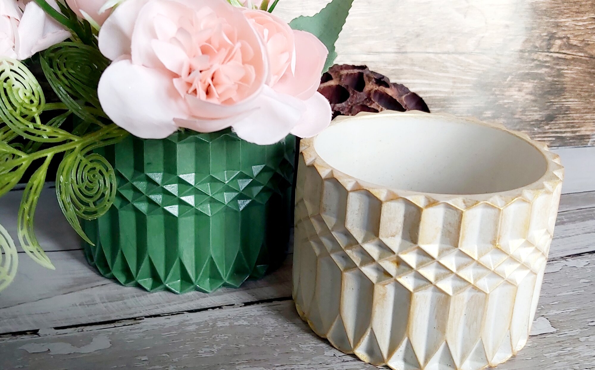 Кашпо из гипса "Ромби" Зеленый, 250мл, 8,5х8,5х9см, Ручная работа