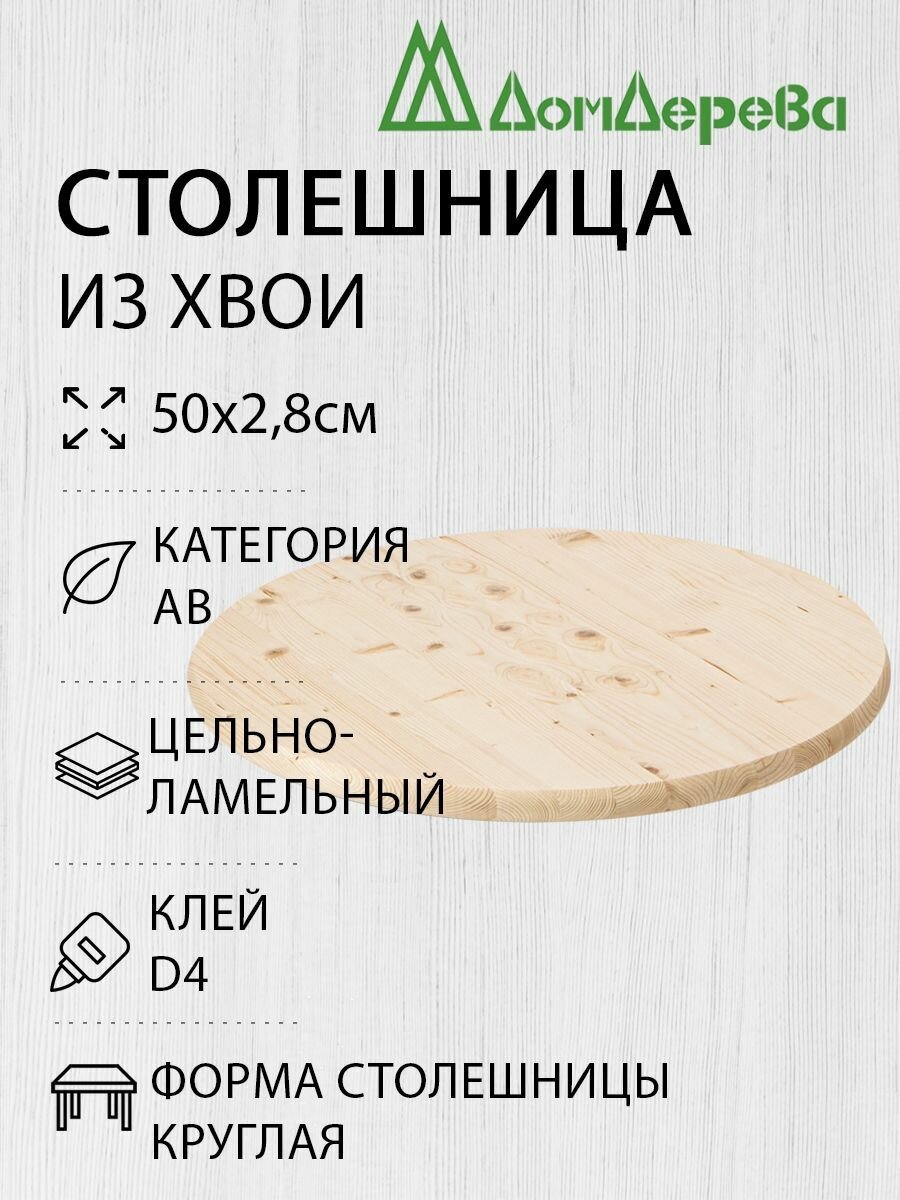 Столешница для стола деревянная 50х2,8cм Хвоя Круглая категории АВ