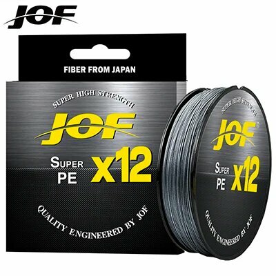 Плетеная рыболовная леска JOF 12-жильная 300м Черный, 100M-0.23mm-39LB, Grey