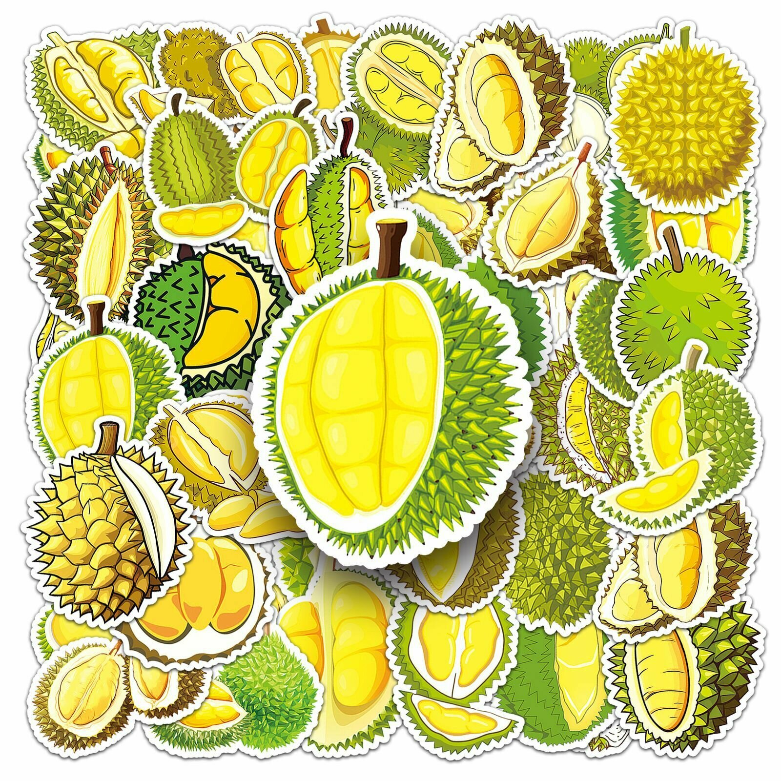 Набор из 50 наклеек с изображением дуриана. Милые мультяшные наклейки с фруктами. Водонепроницаемые виниловые наклейки для ноутбука, чехла для телефона, журнала, бутылки с водой, блокнота, альбома для вырезок. Эстетическое украшение своими руками для