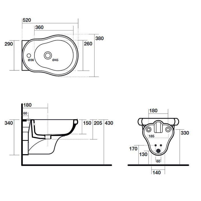 KERASAN Retro Биде подвесное  52*38см с 1 отв. под смеситель, цвет белый