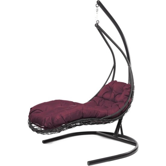 Подвесное кресло M-group лежачее, с ротангом коричневое, бордовая подушка