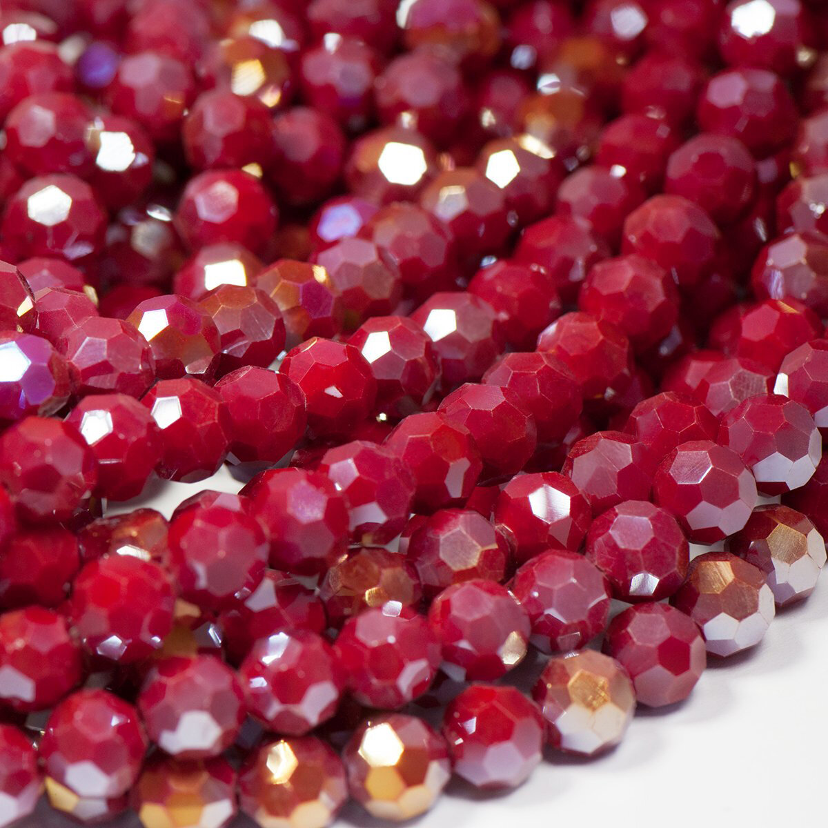 Бусины стеклянные граненые 30 шт, имитация нефрита, цвет красный перламутровый, 10 мм