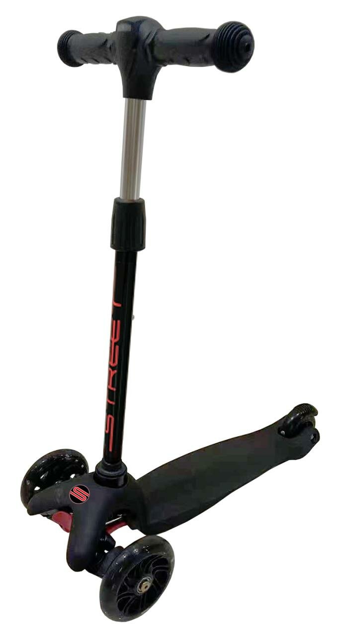 Самокат трехколесный с фонариком, колеса: PU + PP, светящиеся, цвет черный