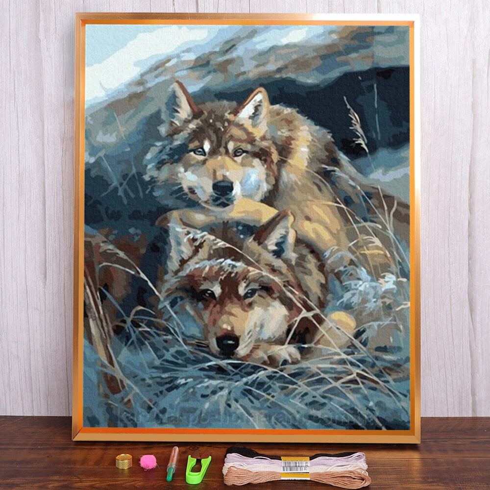 Ткань с принтом животных и волка Meian для вышивки крестом 40x50cm, HMA66797, 11CT Cotton Thread