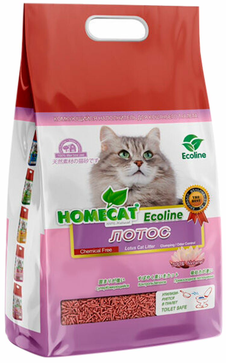 HOMECAT эколайн лотос наполнитель комкующийся для туалета кошек (12 + 12 л)