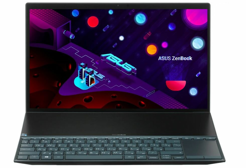 14" Ноутбук Asus ZenBook Duo 14 UX482EAR-HY301W (90NB0S41-M002D0) синий - 1920x1080, IPS, Intel Core i7-1195G7, ядра: 4 x 2,9 ГГц, 16 ГБ, SSD 512 ГБ, Intel Iris Xe Graphics, Windows 11 Home