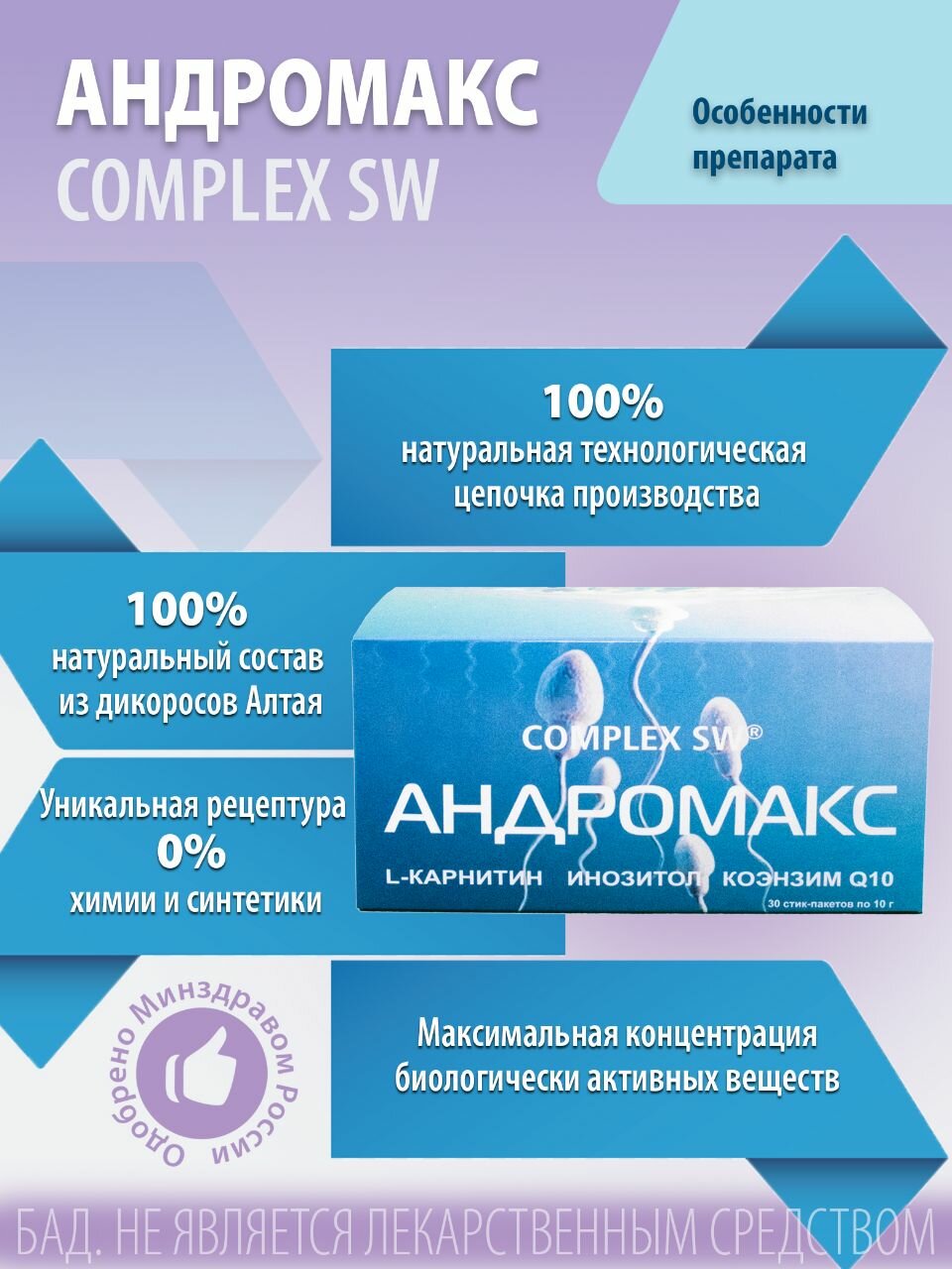 "Андромакс Complex SW" - стик-пакет по 10 гр, 30 шт для репродуктивной системы у мужчин — фото 1