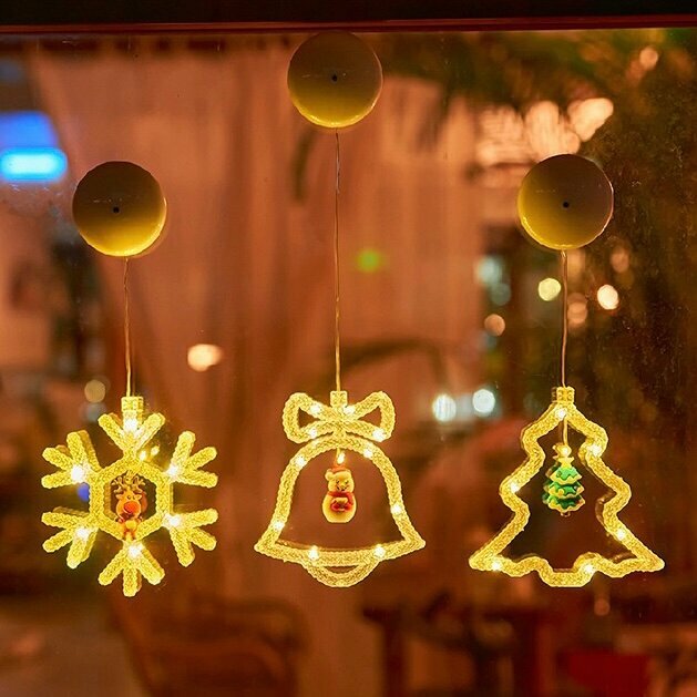 Светодиодные светильники на присоске на окно 3 штуки / новогодние украшения для окон / ночник гирлянда на батарейках