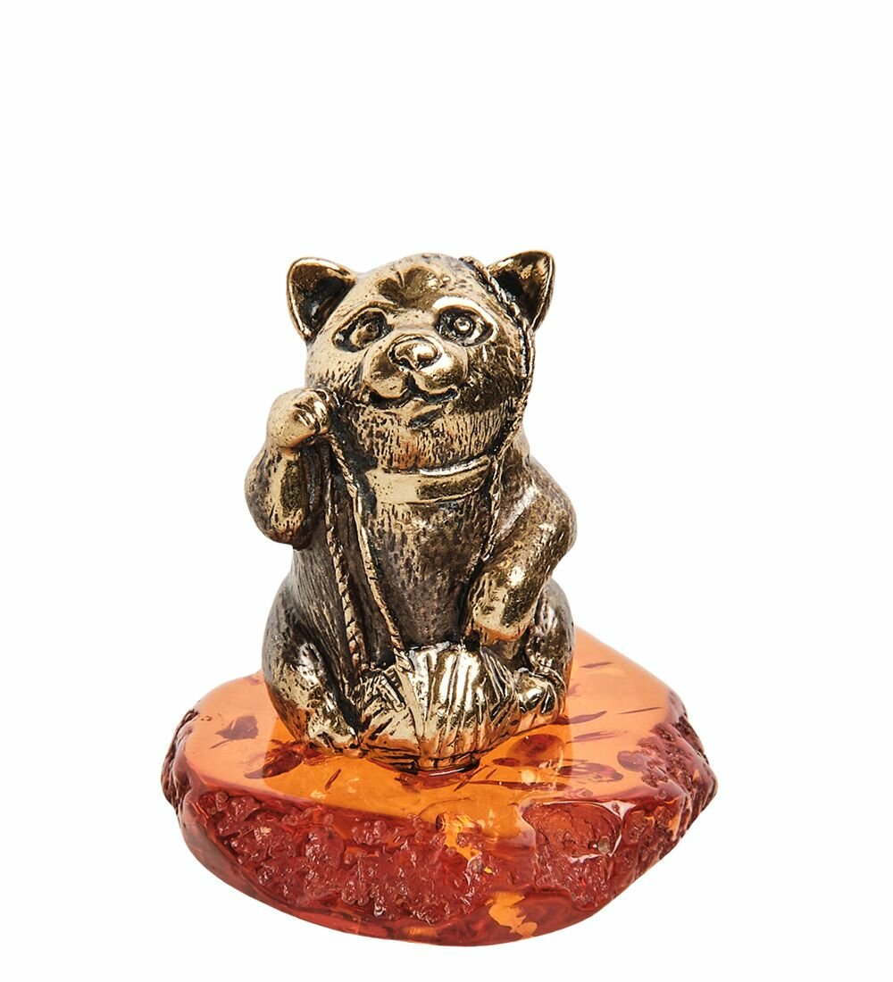 Фигурка 'Кошка с нитками' (латунь, янтарь)