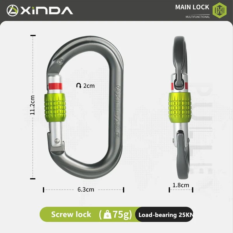 Xinda HH-8122 зеленый серый карабин для скалолазания 25 кН Screw lock