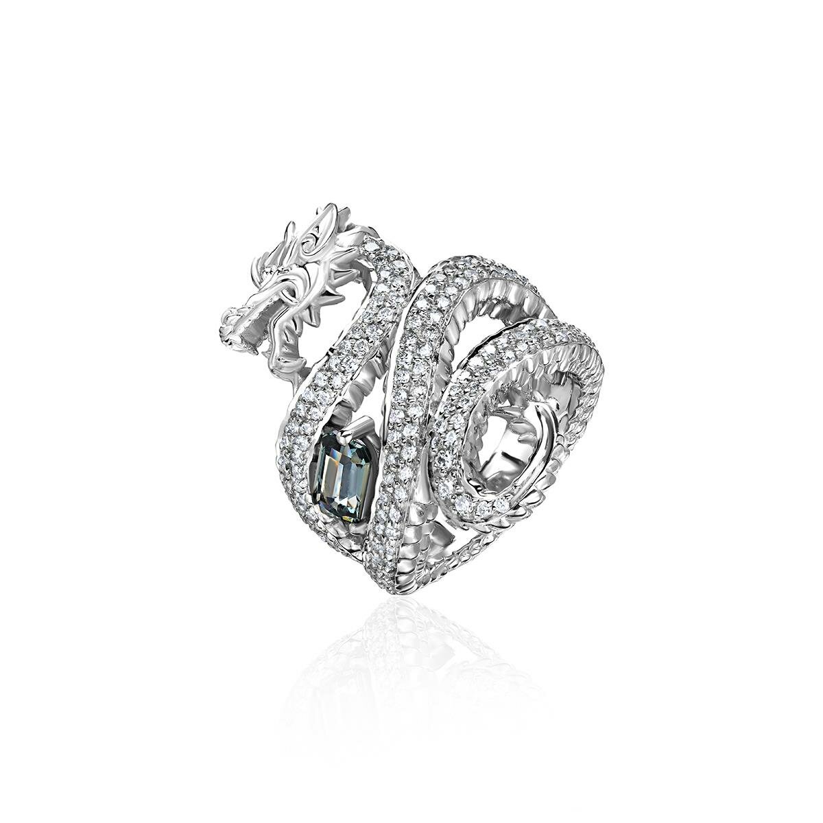 Кольцо, белое золото, 750 проба, шпинель, бриллиант