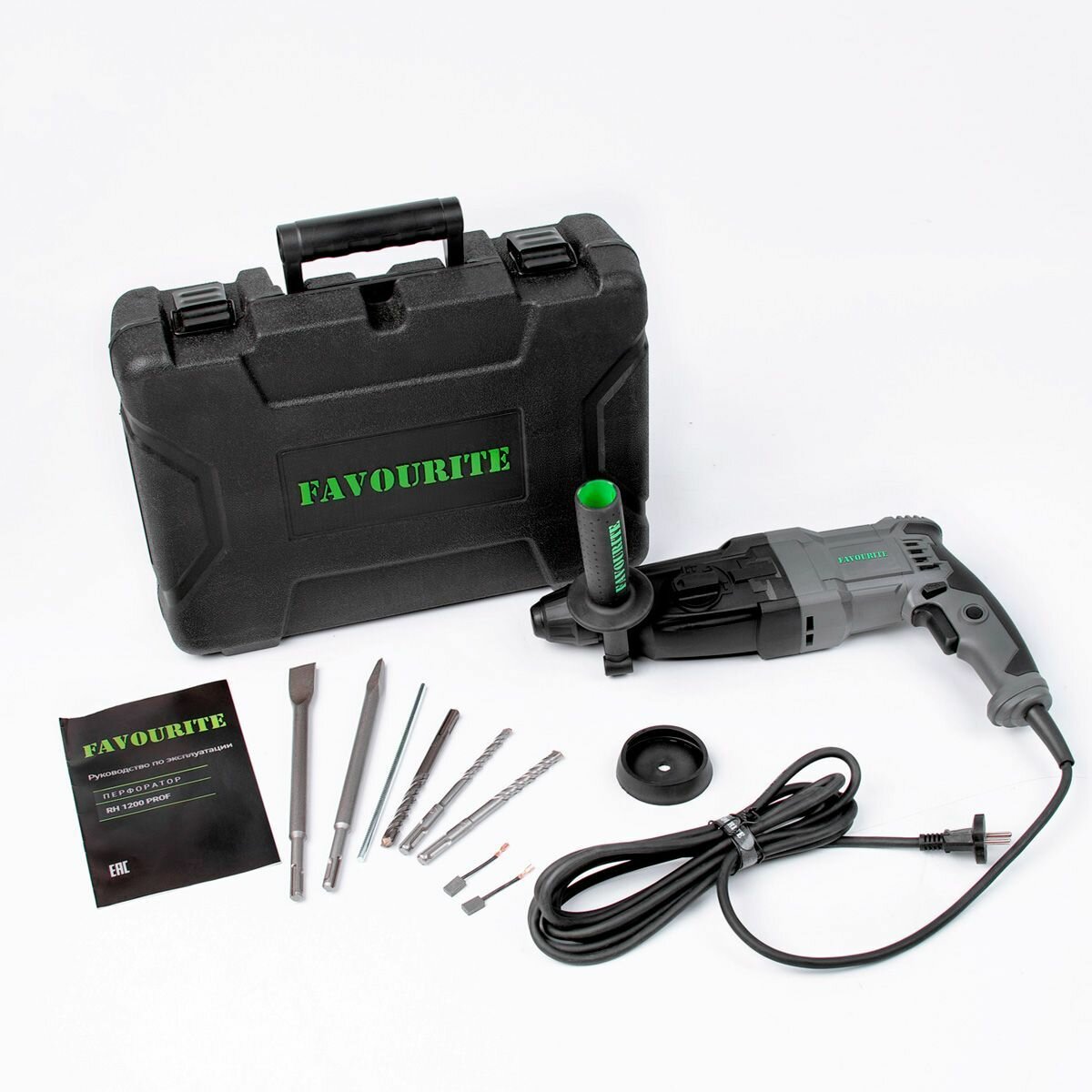 Перфоратор FAVOURITE RH 1200 PROF ,1200 Вт, 3.2 Дж, 0-5300 уд/мин, 0-1200 об/мин, SDS+, кабель 4 м