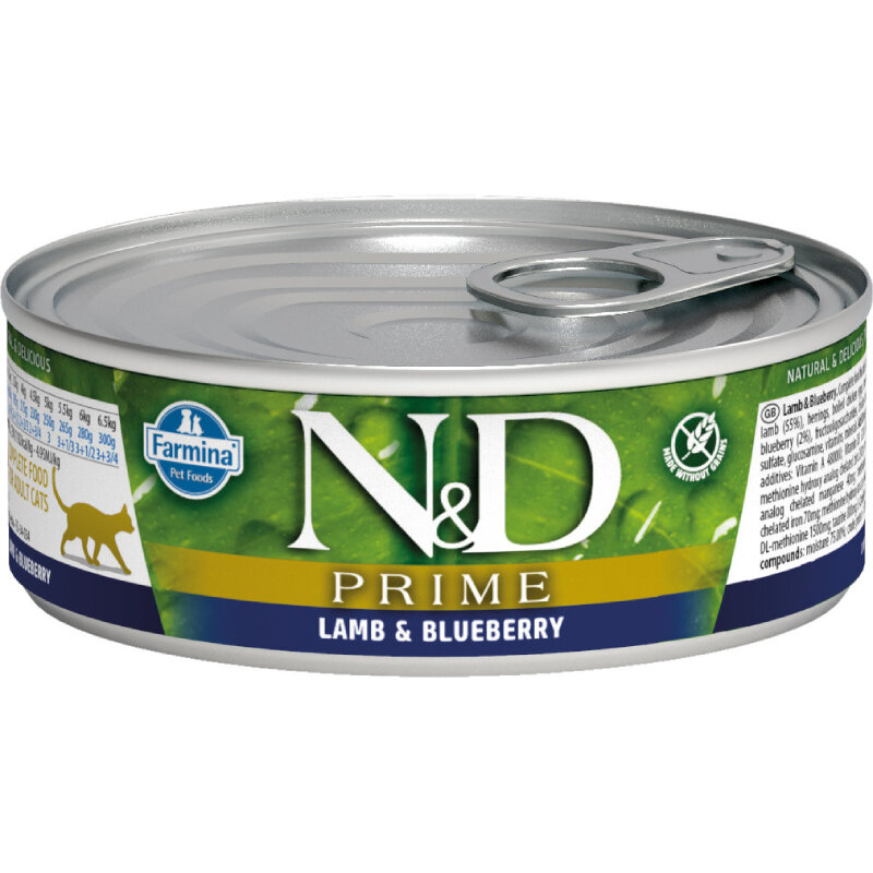 Влажный корм Farmina N&D Cat Prime для кошек, ягненок и черника, 6 штук по 70 гр