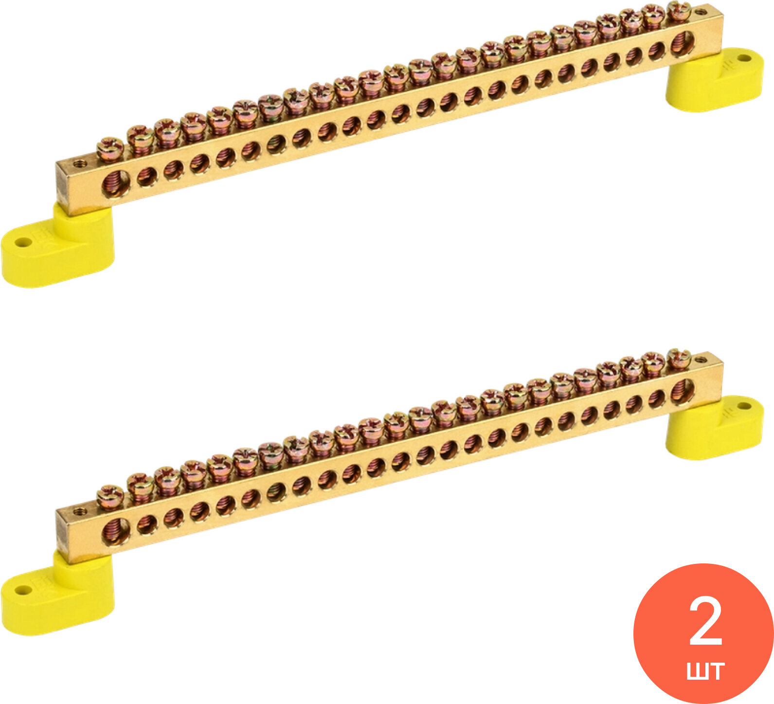 Шина IEK / ИЭК ШНИ-8х12-24-У2-Ж PE земля, на двух угловых изоляторах, контактная группа качественная латунь, 222×29×29.3мм, DIN-рейка, 125А / соединитель проводов (комплект из 2 шт)