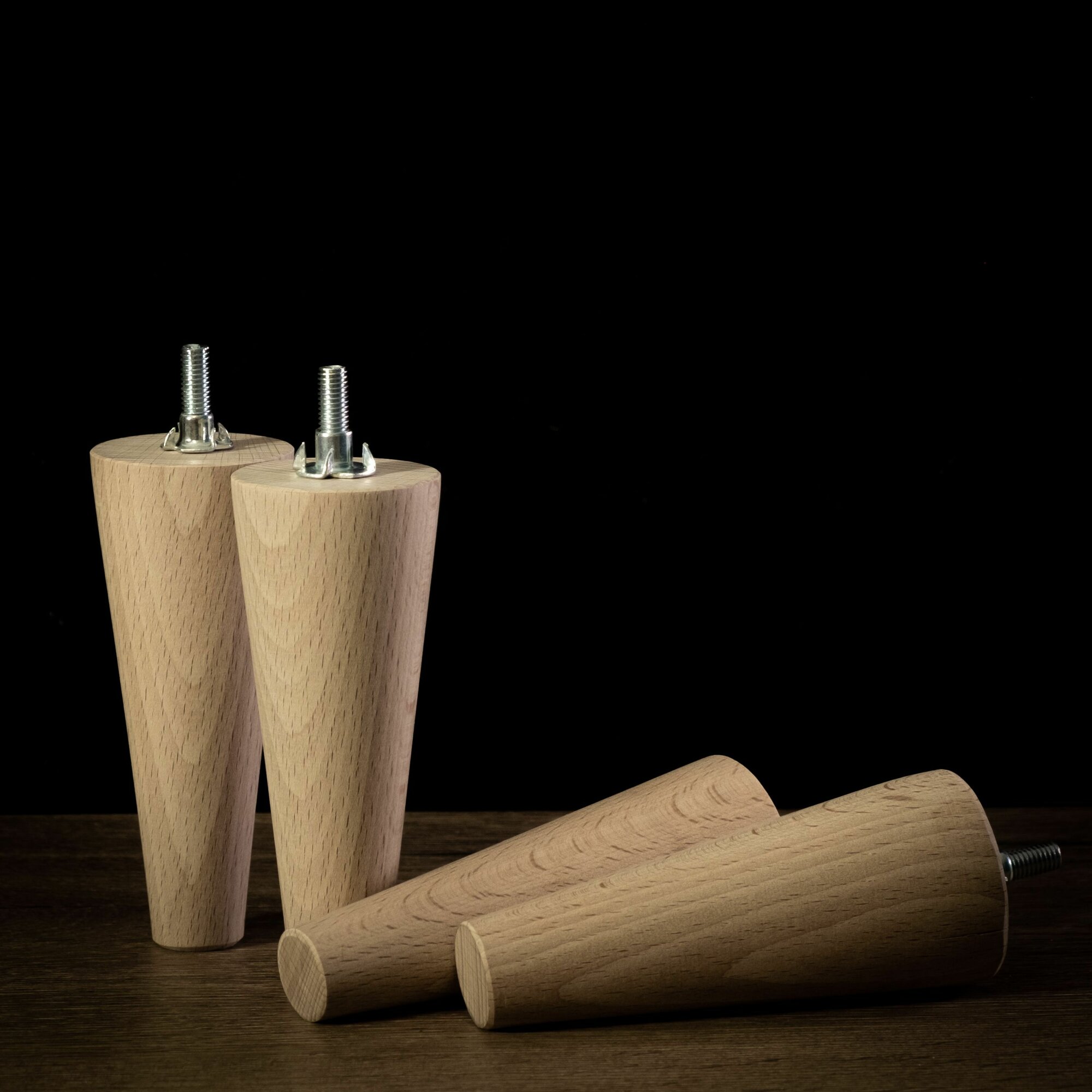 Мебельные деревянные ножки. Опоры 4 шт. Высота 130 мм. Массив бука, шлифованные, без покрытия, резьбовая шпилька М8.