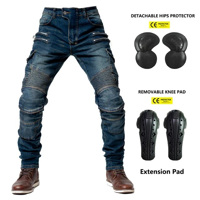 Новинка 2024, мотоциклетные брюки цвета хаки, черные мужские джинсы Черный, XS, Blue Extension pad
