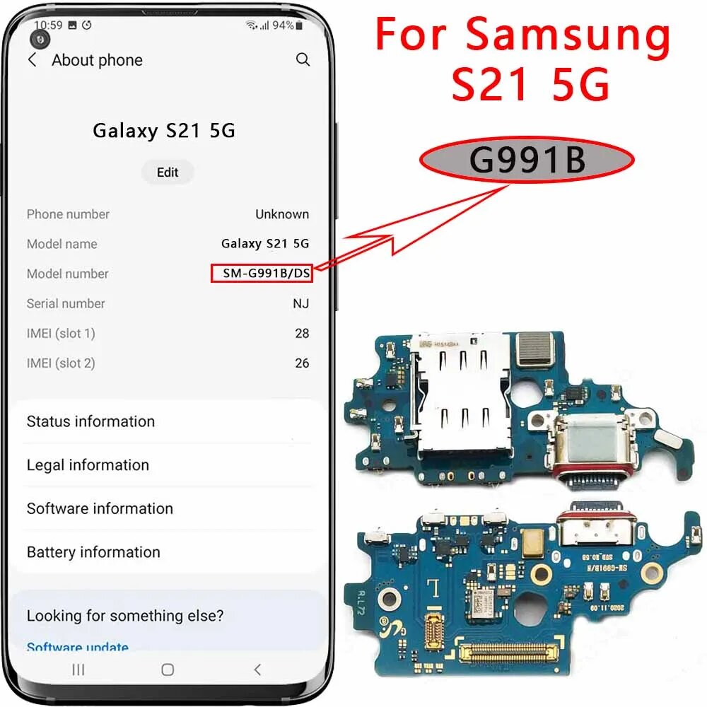 Порт зарядки для Samsung Galaxy S21 S21 + S21FE S21Ultra USB зарядная плата SIM-считыватель Pcb док-станция Замена запасных частей