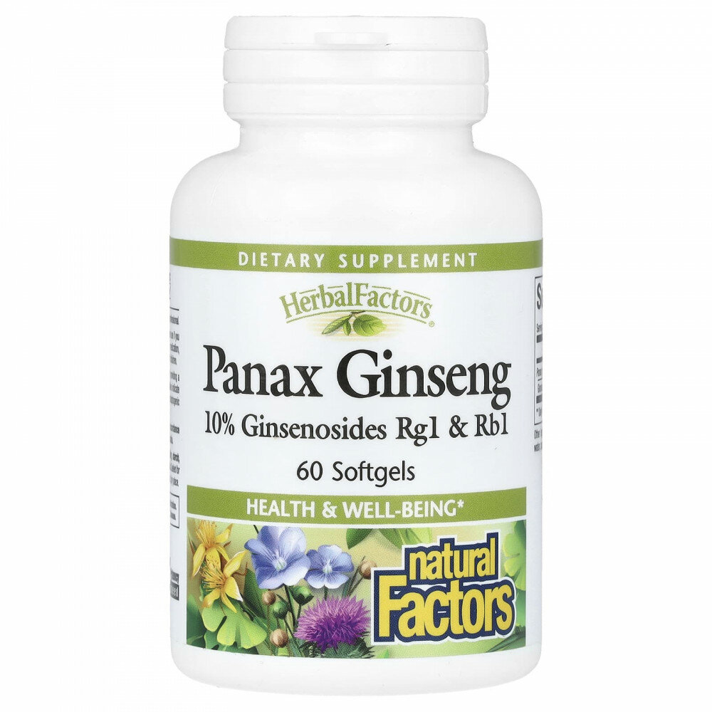 Natural Factors, HerbalFactors, женьшень обыкновенный, 100 мг, 60 мягких таблеток