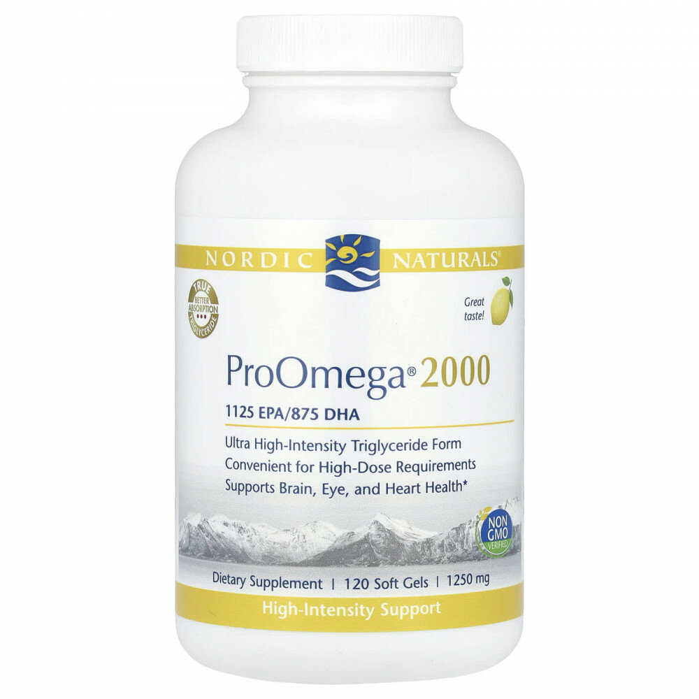 Nordic Naturals, ProOmega® 2000, омега-кислоты, со вкусом лимона, 120 капсул (1075 мг в 1 капсуле)