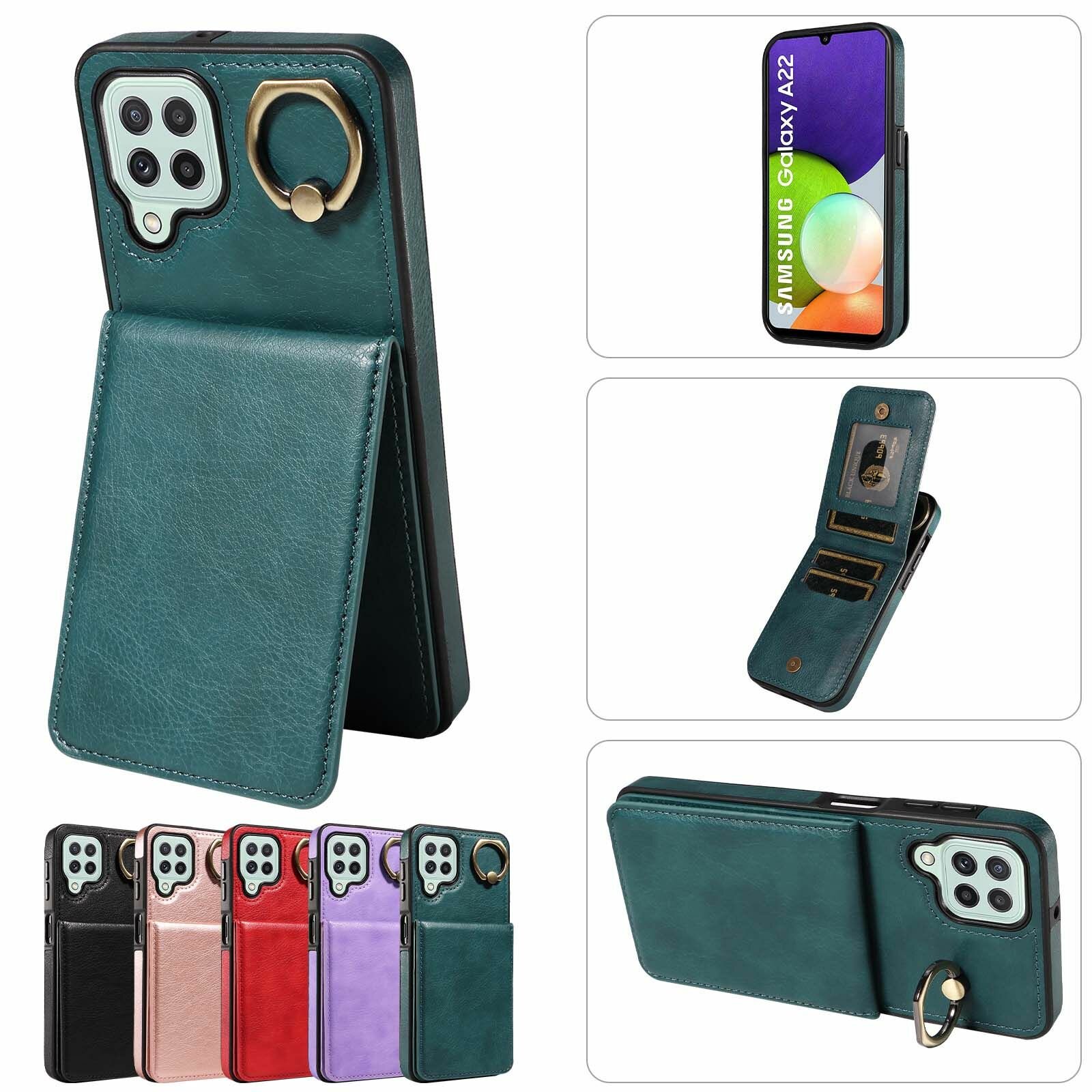 YIKATU Кожаный чехол для Samsung Galaxy A22 4G и M22 и M32 ( Самсунг А22 и М22 и М32) с карманом/держателем для карт/подставкой-кольцом, вертикальная/горизонтальная стойка