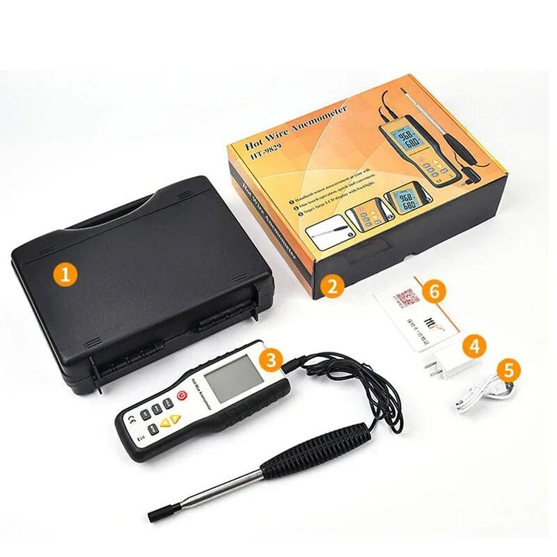 HTI Цифровой Портативный Тестер Скорости Ветра Высокочувствительный Термический Анемометр С Горячей Проволокой Для Измерения .