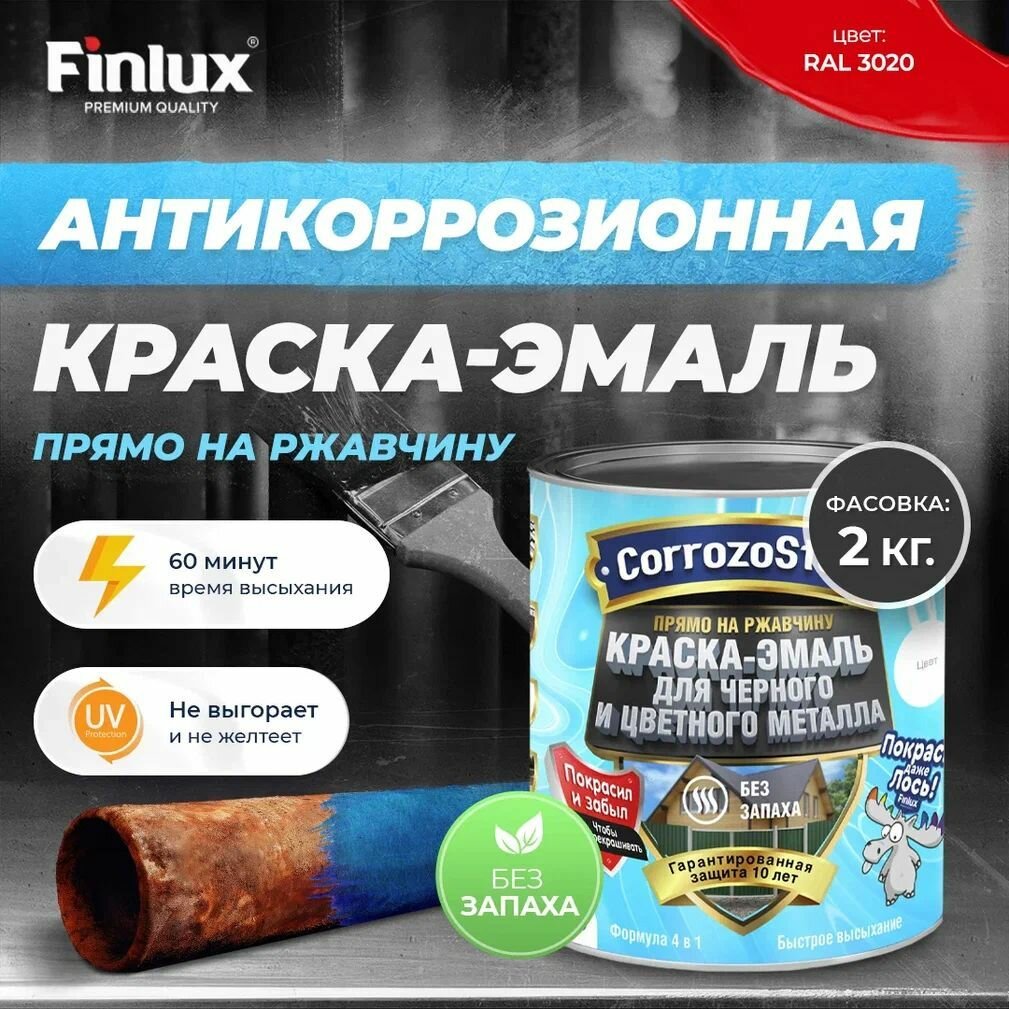 Finlux F-138 Грунт краска на водной основе для черных и цветных металлов ral 3020, 2 кг