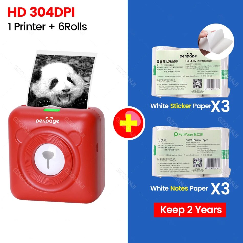 Мини-принтер PeriPage A6 304dpi Фиолетовый Желтый Белый, 304RD Add 6Rolls