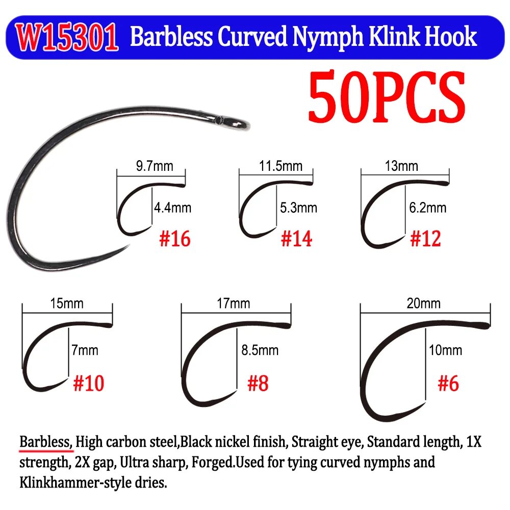 Wifreo крючки для нахлыста 50 шт. Черный, Size 14, 50pcs W15301