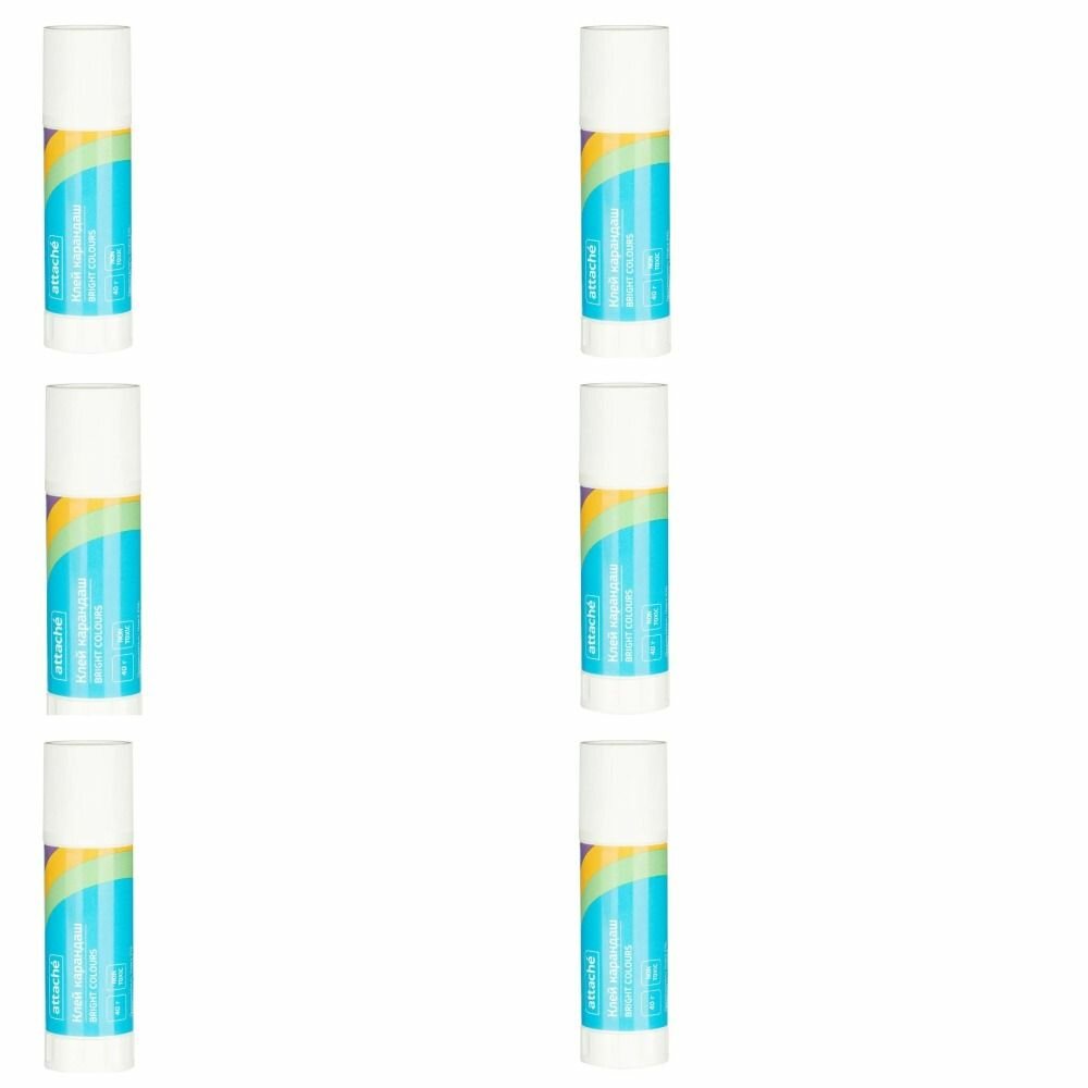 Attache Клей-карандаш Bright colours, 40 г - 6 шт
