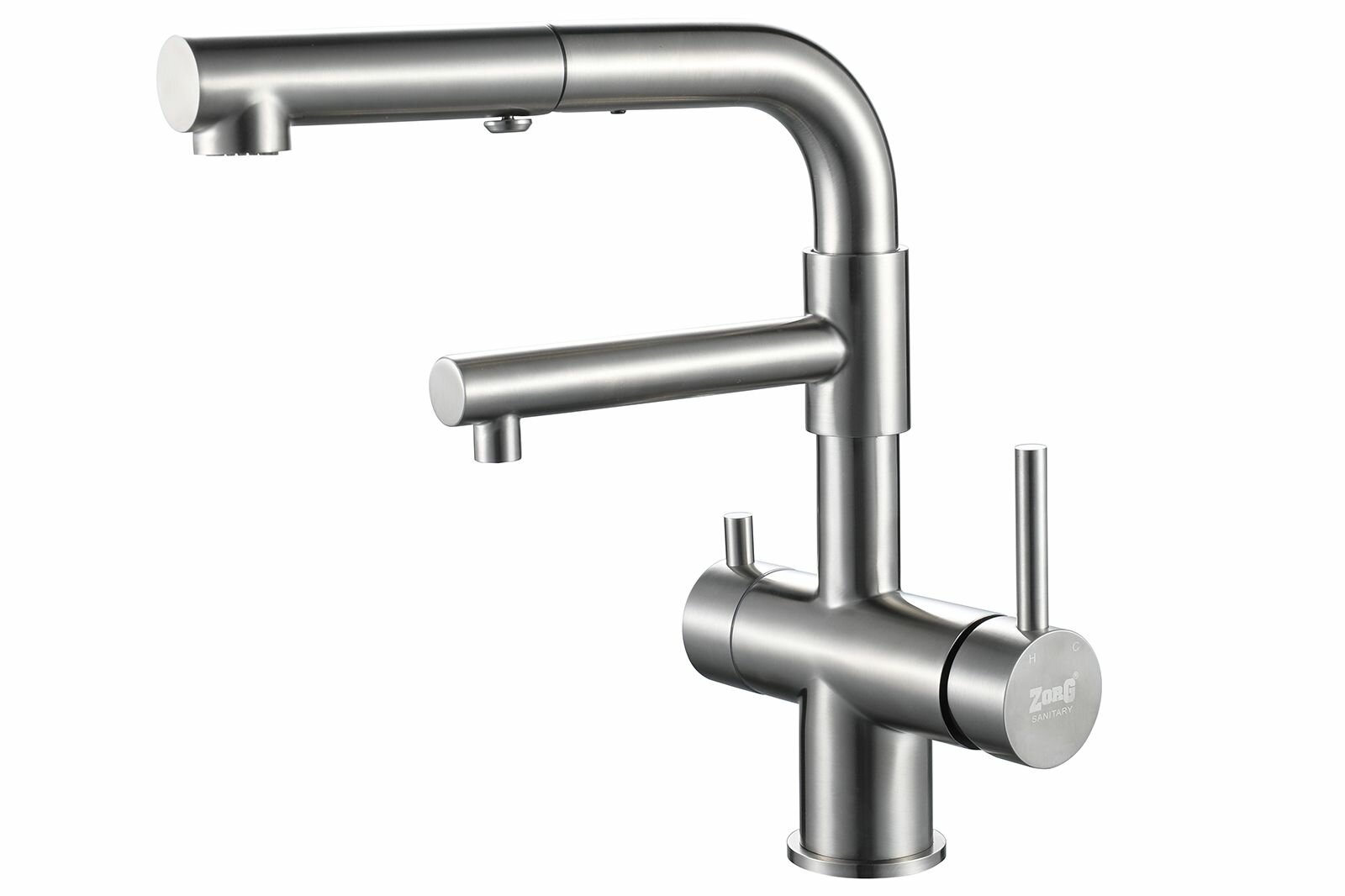 Смеситель для кухни под фильтр с вытяжной лейкой ZorG InoX SZR-3216