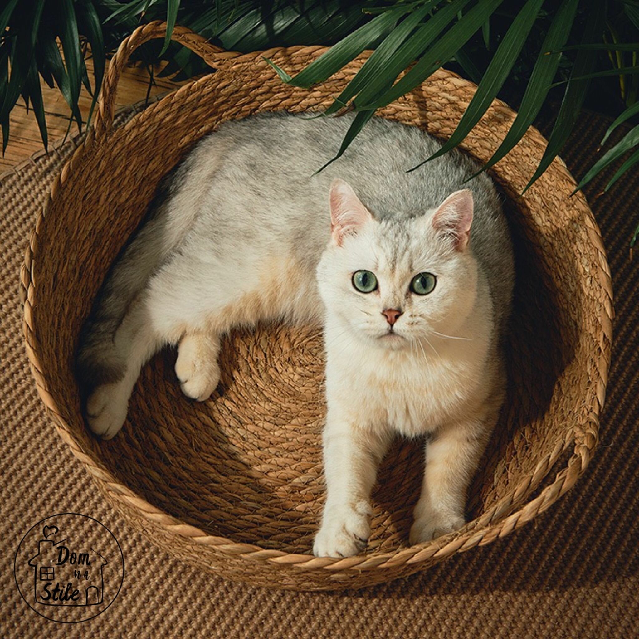 Плетеная корзина ( 40 см ) с ручками в сканди стиле ручной работы для хранения белья, рукоделия, фруктов и овощей, игрушек, кошачья лежанка