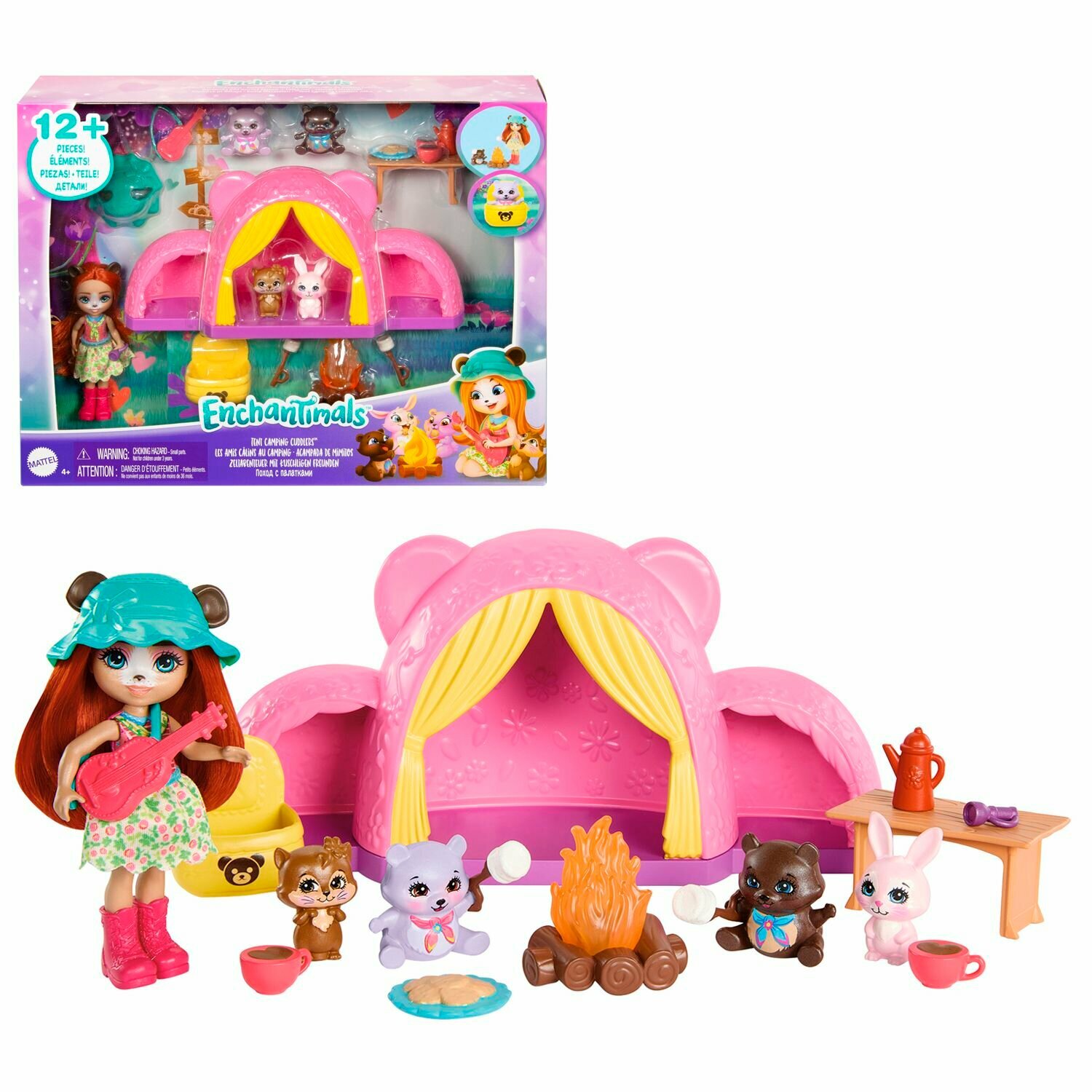 Игровой набор Mattel - Энчантималс: Туристический поход с палатками, в наборе: 1 кукла, 1 палатка, 1 столик и аксессуары, серия Enchantimals, возраст 4+, HTW71